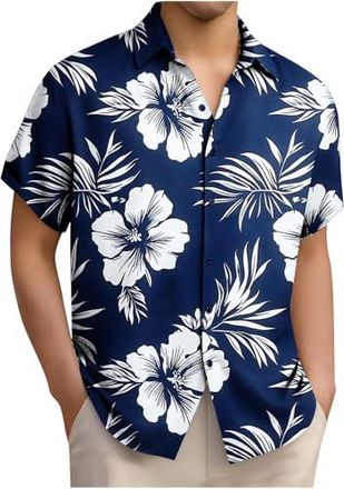 Generic Chemise hawa&iuml;enne d&eacute;contract&eacute;e et confortable pour homme - Col rabattu - L&eacute;g&egrave;re et respirante - Classique - Chemise de plage &agrave; manches courtes - Chemi
