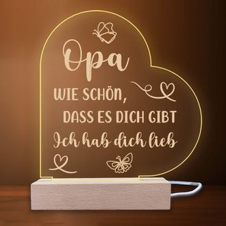 Indigos UG LED Nachttischlampe - Herz rechts - Spruch 10 - Liebe, Opa, Oma, Gro&szlig;eltern - Herz mit Spruch - Nachtlicht - 3D-LED-Lampe - Geschenk, Geburtstag, Weih