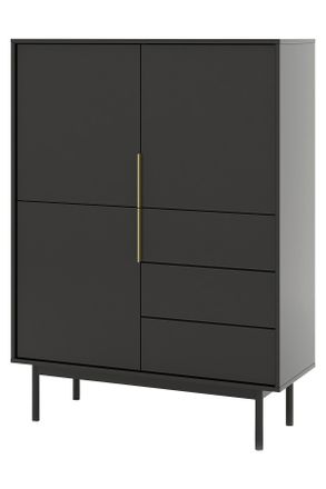 Boxxx Highboard Viva, Schwarz, Metall, 1 F&auml;cher, 3 Schubladen, 104x139.5x39 cm, Typenauswahl, Beim&ouml;bel erh&auml;ltlich, stehend, Wohnzimmer, Kommoden & Sideboard