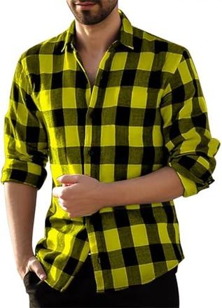 Generic Chemises &agrave; carreaux pour homme - Chemise &agrave; manches longues - Col &agrave; revers - Chemise d&eacute;contract&eacute;e - Coupe droite - Chemisier boutonn&eacute; - R&eacute;tro - Chemise