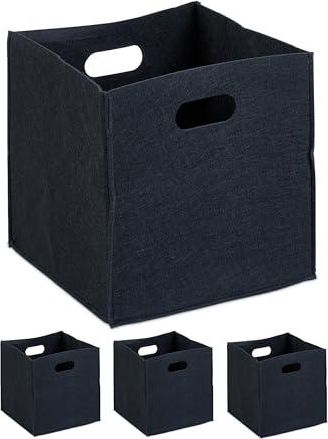 Relaxdays Aufbewahrungsbox 4er Set, Faltbare Regalboxen, HBT: 30 x 30 x 30 cm, Grifflöcher, Faltboxen aus Filz, schwarz