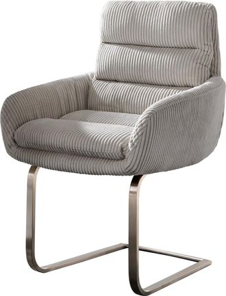 DELIFE Schwingstuhl Abelia-Flex mit Armlehnen Freischwinger flach Edelstahl Cord Silbergrau