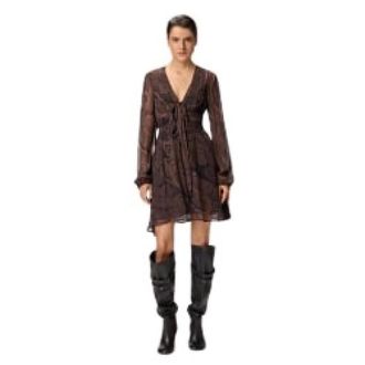 Pinko Pinko, Femme, Robes, Brun, Taille: 36 FR Robe Courte Pliss&eacute;e avec D&eacute;coupe