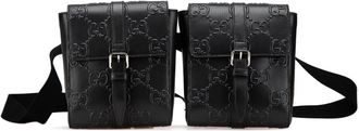 Gucci Bauchtaschen - GG Embossed Perforated Double Belt Bag - Gr. ONE SIZE - in Schwarz - f&uuml;r Damen