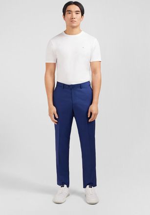 Eden Park Pantalon Regular Bleu En Laine À Plis Cassés
