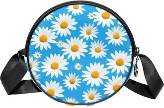 Generic Sac &agrave; bandouli&egrave;re rond pour femme, marguerites, petit sac &agrave; bandouli&egrave;re avec fermeture &eacute;clair, bretelles r&eacute;glables, sac &agrave; main rond d&eacute;contract&eacute; pour f