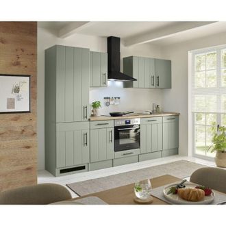 Respekta K&uuml;che Einbau K&uuml;chenzeile Landhaus Gr&uuml;n Anton 280 cm gro&szlig;er K&uuml;hlschrank Respekta