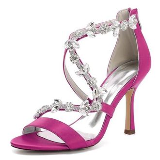 Generic Chaussures De Mariée Femmes Aiguille Talon Heel Ouvert Bout Dress Satinée Hauts Sandales Mariage Chaussures 9.5 CM,Fuchsia,36 EU
