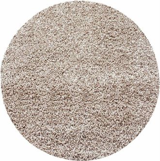 LIFE Tapis Rond Shaggy Uni Poils Longs Tapis Salon Chambre (Beige - 200x200cm)