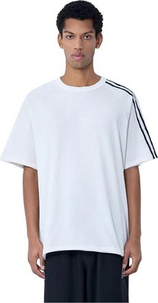Yohji Yamamoto Homme, Tops, Blanc, Taille: XS T-shirt en coton &agrave; rayures sur les &eacute;paules