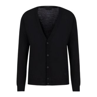 Emporio Armani Homme, Pulls, Noir, Taille: S Cardigan col en V en maille simple en laine vierge