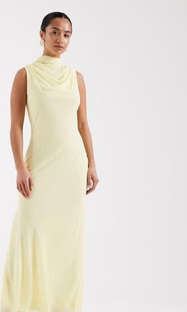 Tfnc Petite Bridesmaids - Hochgeschlossenes Maxikleid aus Chiffon in Gelb mit Bindedetail