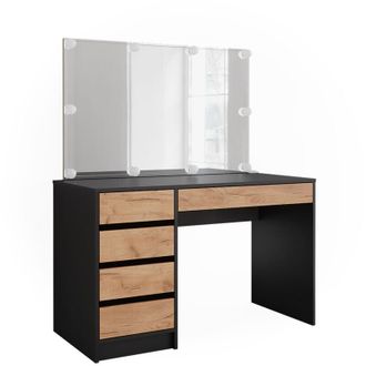 Vicco Coiffeuse Sherry, Anthracite/chêne doré, 120x75cm avec miroir & éclairage led