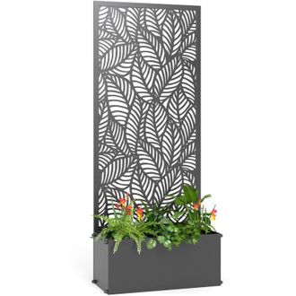 OUTSUNNY Jardini&egrave;re avec treillis - Outsunny - avec brise-vue - pour plantes grimpantes - m&eacute;tal - 45 x 21,5 x 110 cm - noir