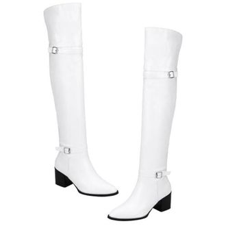 BESPORTBLE JOINPAYA Bottes Hautes Blanches pour Femme Taille 36 Bottes à Talons Épais Antidérapantes Montantes pour Automne et Hiver Semelle Intérieure Respirant