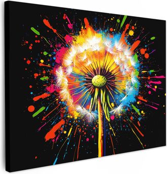 MuchoWow &copy; Bilder 70x50 cm Wohnzimmer Deko Modern Wandbild Kunstdruck auf Leinwand Bild Schlafzimmer &uuml;ber Bett Room Decor Geschenke L&ouml;wenzahn - Graffiti - Bunt
