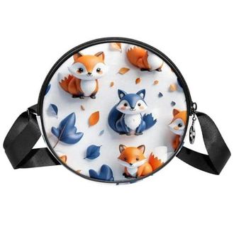 Generic Sac &agrave; bandouli&egrave;re rond pour femme, petit renard mignon de dessin anim&eacute;, sac &agrave; dos &agrave; bandouli&egrave;re avec fermeture &eacute;clair, bretelles r&eacute;glables, sac &agrave; main