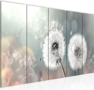 Runa Art Wandbild XXL Pusteblume Wohnzimmer Schlafzimmer 200 x 80 cm Türkis Grau 5 Teilig - Made in Germany - 023655b