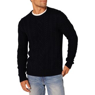 Amazon Essentials Herren Pullover mit Langen Ärmeln und Rundhalsausschnitt aus 100% Baumwolle mit Zopfmuster, Schwarz, XL