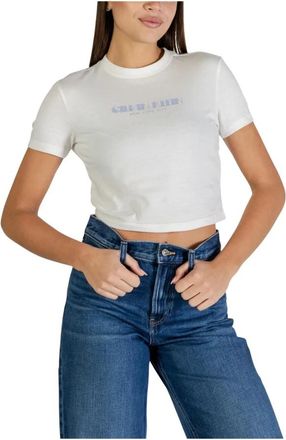 Calvin Klein Jeans Femme, Tops, Blanc, Taille: 38 FR T-Shirt en coton &agrave; col rond et manches courtes