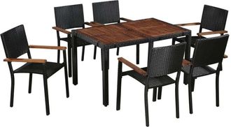 vidaXL Vidaxl - Ensemble à manger dextérieur 7pcs Résine tressée acacia Noir