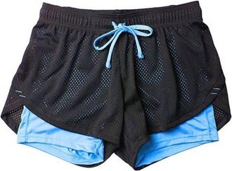 Generic Short dété décontracté en maille double couche avec cordon de serrage pour femme, bleu ciel, M