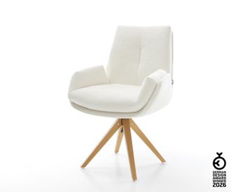 DELIFE Drehstuhl Clea-Flex Boucl&eacute; Soft Beige Holzgestell kantig Natur 180&deg; drehbar, Esszimmerst&uuml;hle