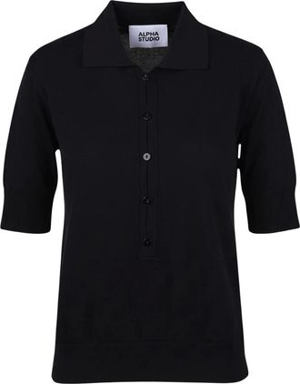Alpha Studio Femme, Tops, Noir, Taille: 42 FR Polo en coton &agrave; manches courtes