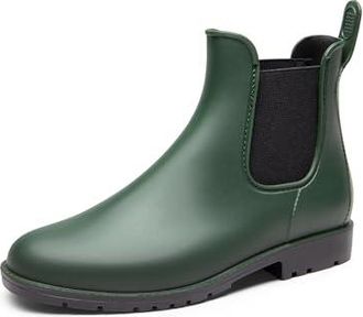 Dream Pairs Bottes de Pluie Chelsea pour Femmes Imperméables Bottines Antidérapante et Pratique,Size 36.5,Vert Olive,SDRB2413W