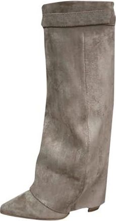 Generic Femme Bottes Hautes en Daim &Agrave; Talons Hauts Bout Pointu Semelle Antid&eacute;rapante Bottes &Eacute;l&eacute;gantes R&eacute;tro Ample Et Confortable Boots Chaussures Femme D&eacute;cont