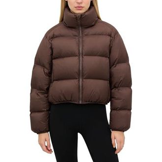 Generic Doudoune courte dhiver surdimensionn&eacute;e &agrave; manches longues et col montant avec fermeture &eacute;clair pour femme, caf&eacute;, XL