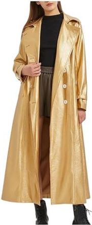 Generic Trench long en cuir synth&eacute;tique pour femme Printemps Automne - Double boutonnage &eacute;l&eacute;gant avec ceinture, EN8, XL