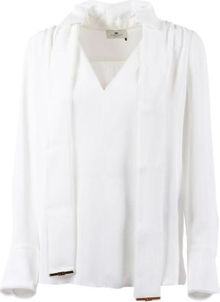 Elisabetta Franchi Femme, Blouses et Chemises, Blanc, Taille: 42 FR Blouse en Georgette avec Ceinture