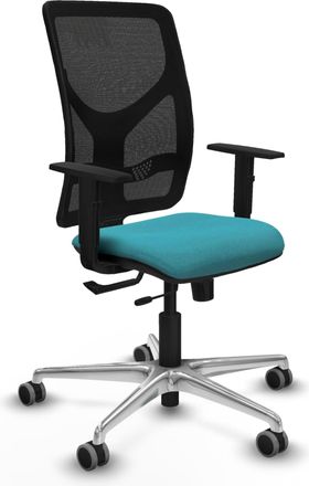 Piqueras y Crespo B&uuml;rostuhl mit Lendenwirbelst&uuml;tze, 1D-Armlehnen, ausgestattet mit Syncro/Traslack und Schneideschaum, mit Rollen 65 mm, Parkett, Schwarz/T&uuml;rkis