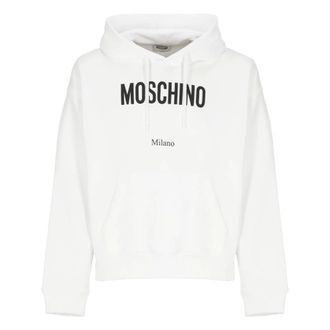 Moschino Homme, Sweatshirts et sweats à capuche, Blanc, Taille: M Sweat à Capuche en Coton Blanc avec Logo Imprimé