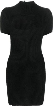 Maison Margiela Femme, Robes, Noir, Taille: 42 FR Abito corto a coste dettaglio cut-out