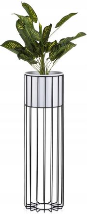 HowHomely Moderne Blumenst&auml;nder Metall 70 cm Hoch mit Wei&szlig; Blumentopf Rund 19 cm &Oslash; auf Robuste Schwarz St&auml;nder - Pflanzenst&auml;nder zur Dekoration Innenr&auml;umen