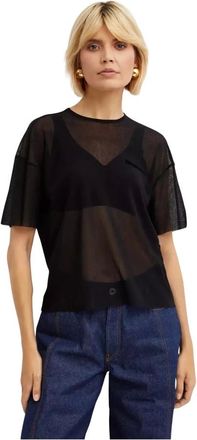 Jean Paul Gaultier Femme, Tops, Noir, Taille: 38 FR T-shirt en tulle avec imprim&eacute; Terre
