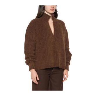 Uma Wang UMA Wang - Pull en mohair m&eacute;lang&eacute; &agrave; col en V - Femme - Pulls - Brun - Taille: 42 FR