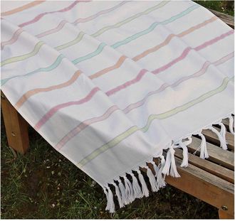 Heimtexland Hamam Strandtuch 80x160 cm Saunakilt Pestemal 100% Baumwolle - leicht und saugfähig - Ökotex - Natur Bunt Gestreift - Saunatuch Handtuch Typ435