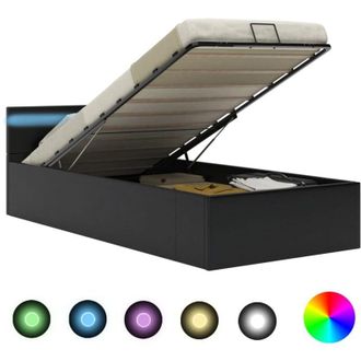 vidaXL Bett mit Bettkasten Hydraulisch led Schwarz Kunstleder 90x200cm Vidaxl 211603