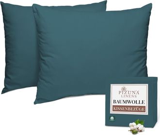 Pizuna Baumwolle kissenbez&uuml;ge 70x90 Packung mit 2 Pfauenblau, 400er Fadenzahl 100% langstapeliger Baumwolle Kissenbezug aus weichem Satin (Pfauenblau Kissenb