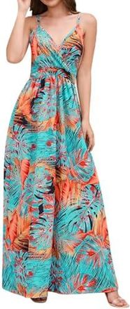 Generic Robe de plage pour femme dos nu &agrave; motif cachemire floral - Robe de plage &agrave; dos nu - Robe ample &agrave; volants et bretelles spaghetti - Robe d&eacute;t&eacute; boh&egrave;me pou