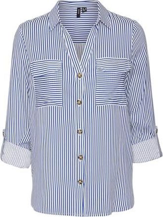 Vero Moda Vero Moda VMBUMPY Chemise pour Femme L/S New Noos, Beaucoup Bleu/Rayures : Blanc Neige, M