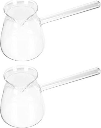 Hemoton Hemoton Lot de 2 cafeti&egrave;res turques en verre - Chauffe-lait - Chauffe-lait - Cafeti&egrave;re grecque - Fait &agrave; la main - Ottoman martel&eacute; - Cezve Jezve Ibrik 