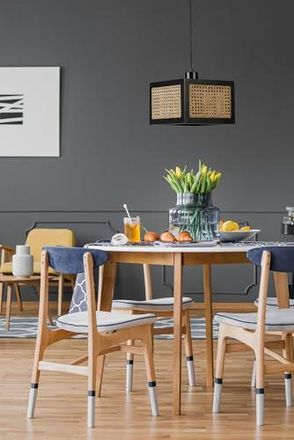 Opviq Elegant Rattan Chandelier, Adjustable Height 70 cm, 26 cm Diameter, E27 Socket, Black Finish | Stylish Lighting for Modern Homes & Spaces