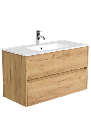 MID.YOU Mid.you Waschtischkombi, Eiche, Holzwerkstoff, 2 Schubladen, 101x58.6x47 cm, h&auml;ngend, Badezimmer, Waschbecken & Armaturen, Waschtische