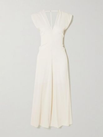 St.Agni Maxikleid Aus Crêpe Mit Raffungen - Wollweiß