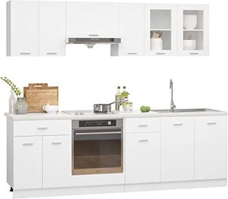 vidaXL Ensemble de 8 Meubles de Cuisine Lyon en Bois dingénierie Blanc