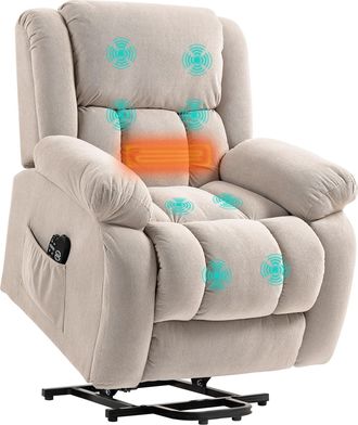 HOMCOM Elektrischer Aufstehsessel mit Massage- und Heizfunktion, elektrischer Relaxsessel mit neigbarer R&uuml;ckenlehne, USB-Anschl&uuml;ssen, Fernbedienung, Fu&szlig;st&uuml;tz